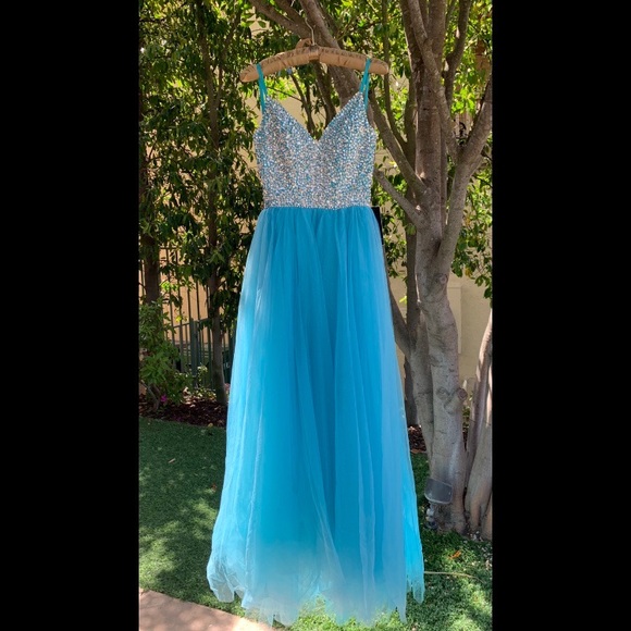 Dresses | Light Blue Open Back Sparkle Top Tulle Prom Dress | Poshmark